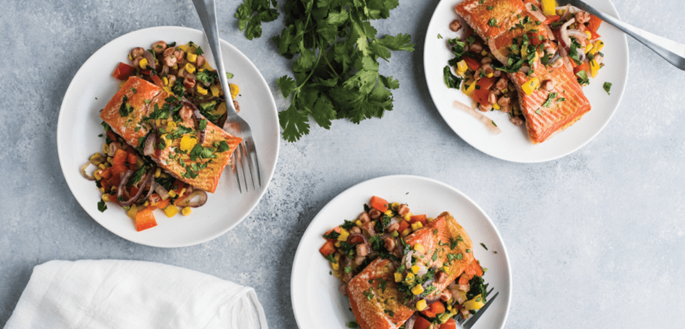 Adobo Salmon with Rainbow Stir Fry – Recipes | La Preferida